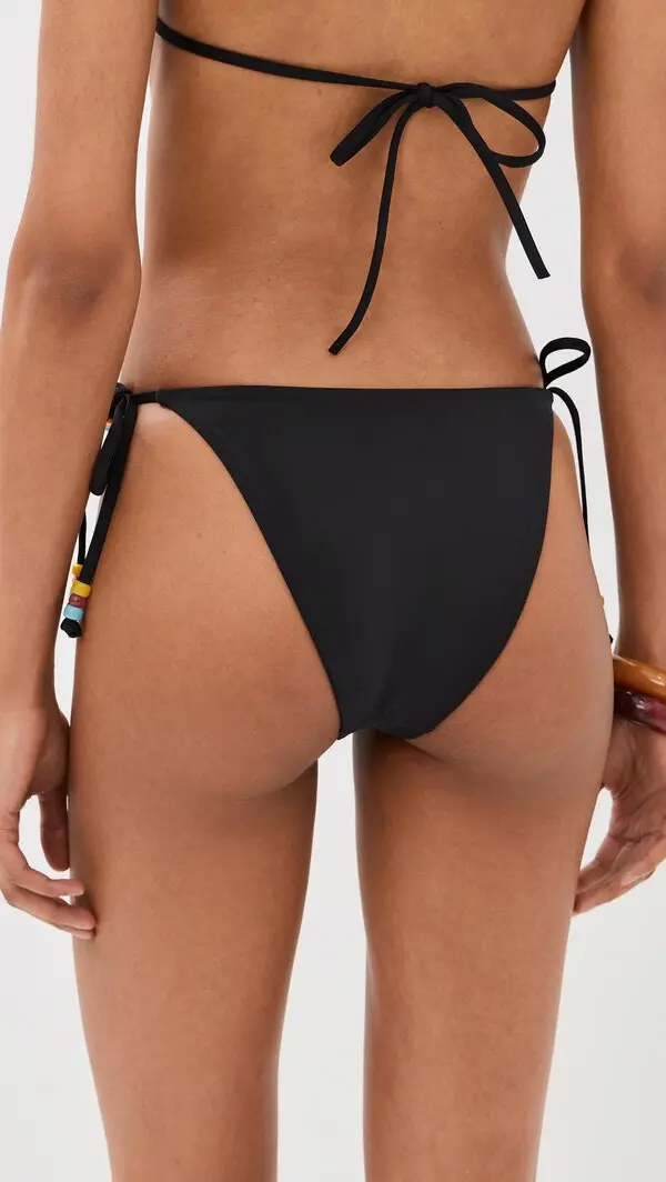 Staud Sisley Side Tie Bikini Bottoms With Embellished Ties - Black