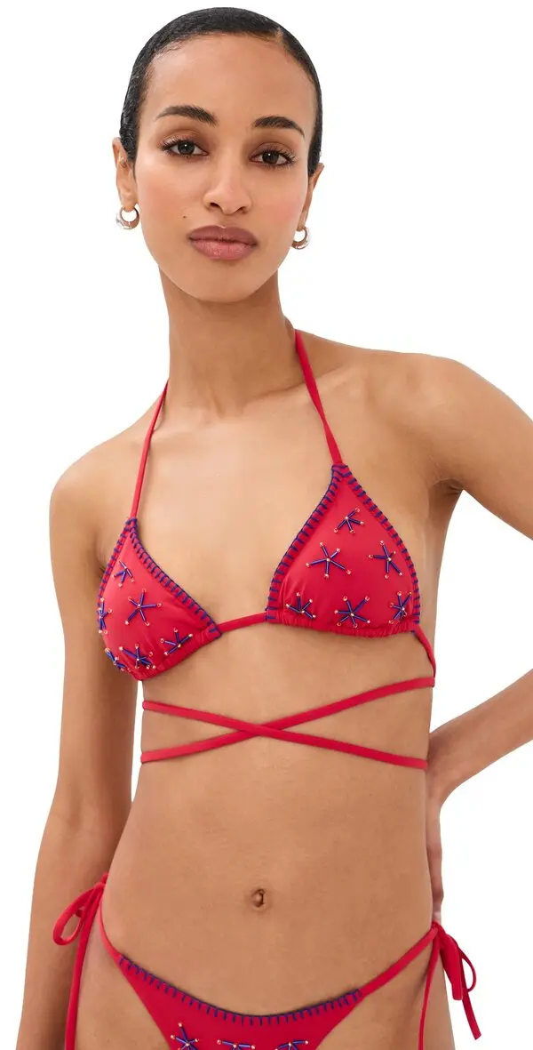 Staud Lido Embellished Triangle Bikini Top - Painted Foulard