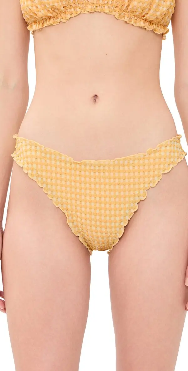 Simkhai Maelie Seersucker Ruched Bikini Bottoms - Mango Multi