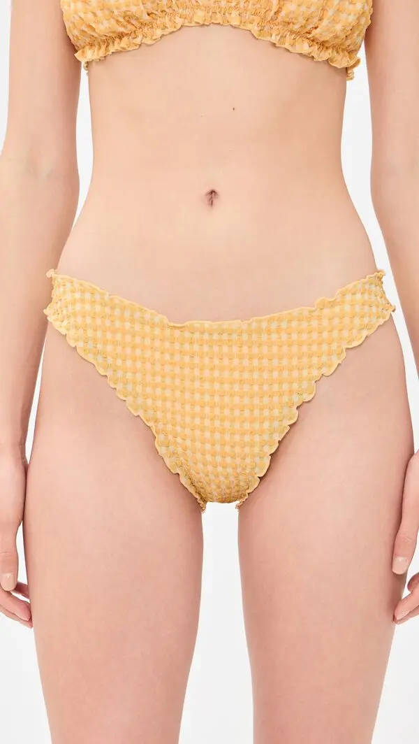 Simkhai Maelie Seersucker Ruched Bikini Bottoms - Mango Multi