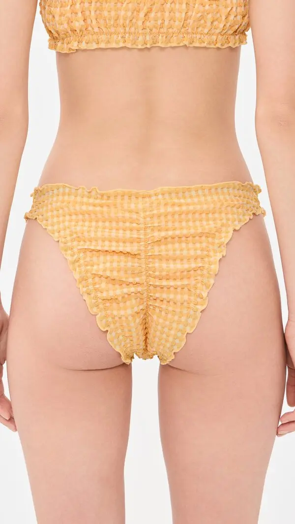 Simkhai Maelie Seersucker Ruched Bikini Bottoms - Mango Multi