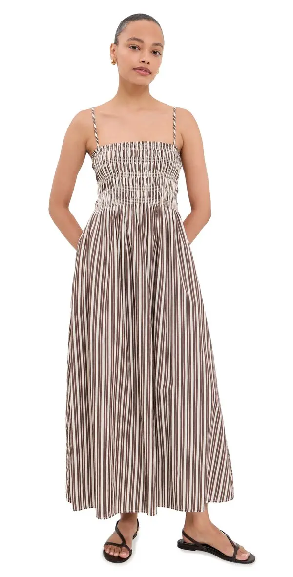 PISTOLA Bianca Striped Smocked Bodice Midi Dress - Java Stripe