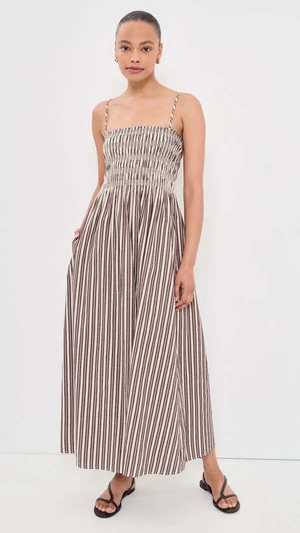 PISTOLA Bianca Striped Smocked Bodice Midi Dress - Java Stripe