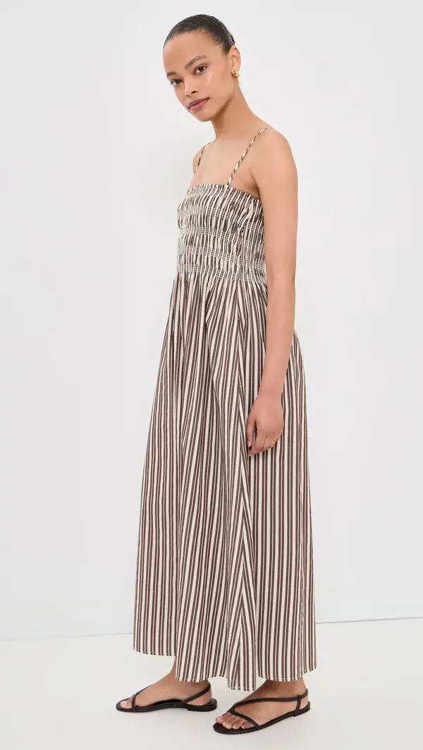 PISTOLA Bianca Striped Smocked Bodice Midi Dress - Java Stripe