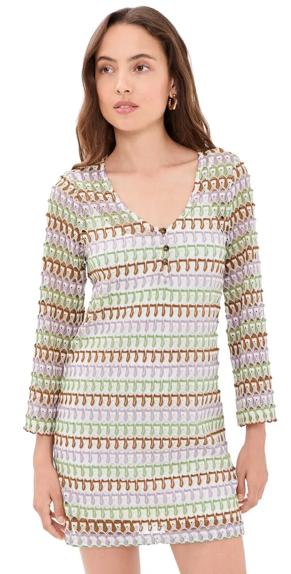 Veronica Beard Novien Crochet Mini Dress - Deep Ochre/dove Multi