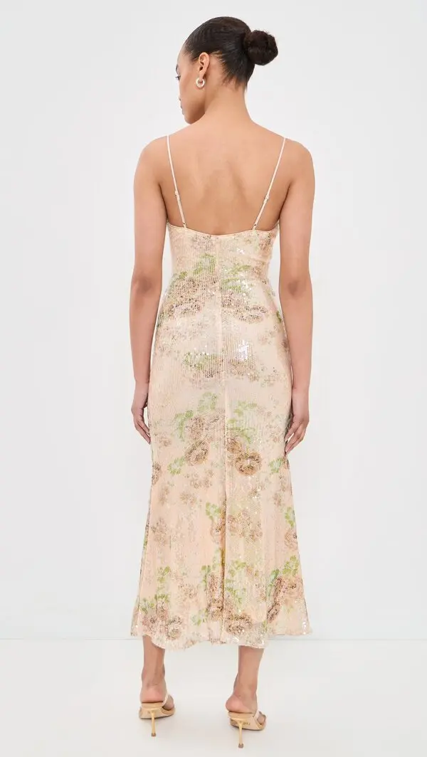 Bardot Adoni Sequin Mesh Midi Dress - Beige Fl