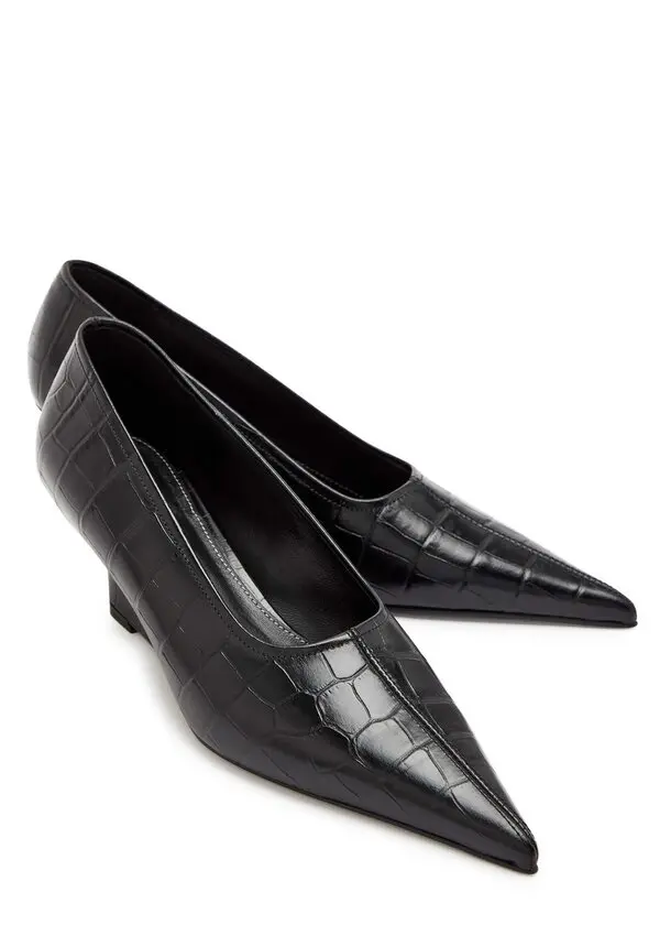 TOTEME Crocodile-effect Leather Wedge Pumps