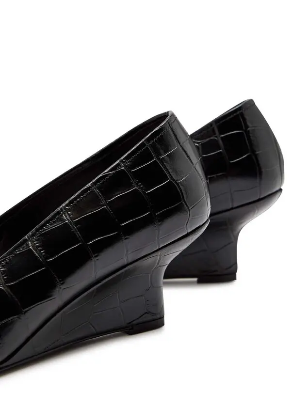 TOTEME Crocodile-effect Leather Wedge Pumps