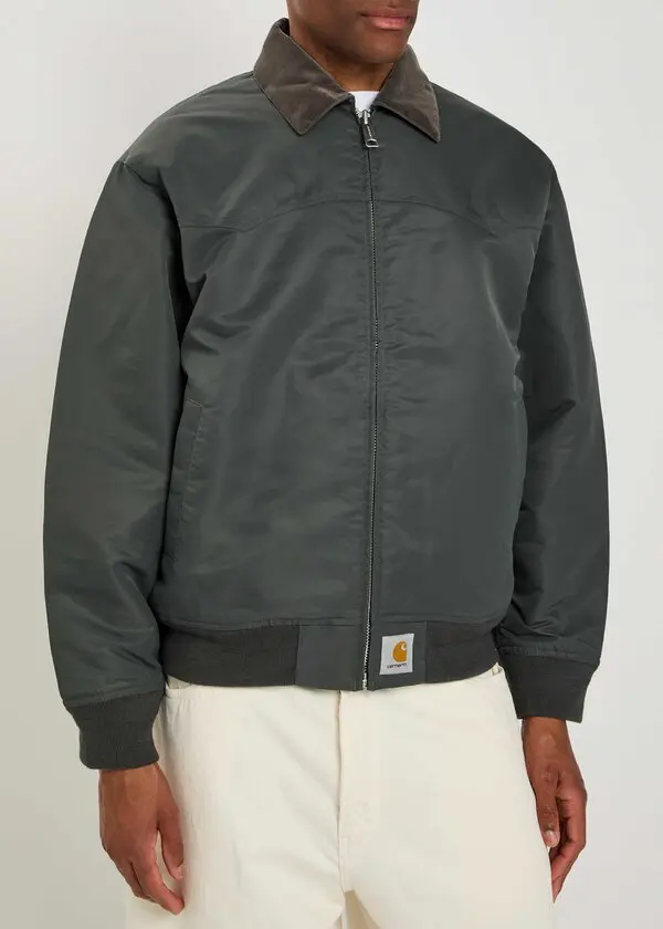 Carhartt Work In Progress Santa Fe Nylon-twill Jacket With Velvet Collar - Charcoal