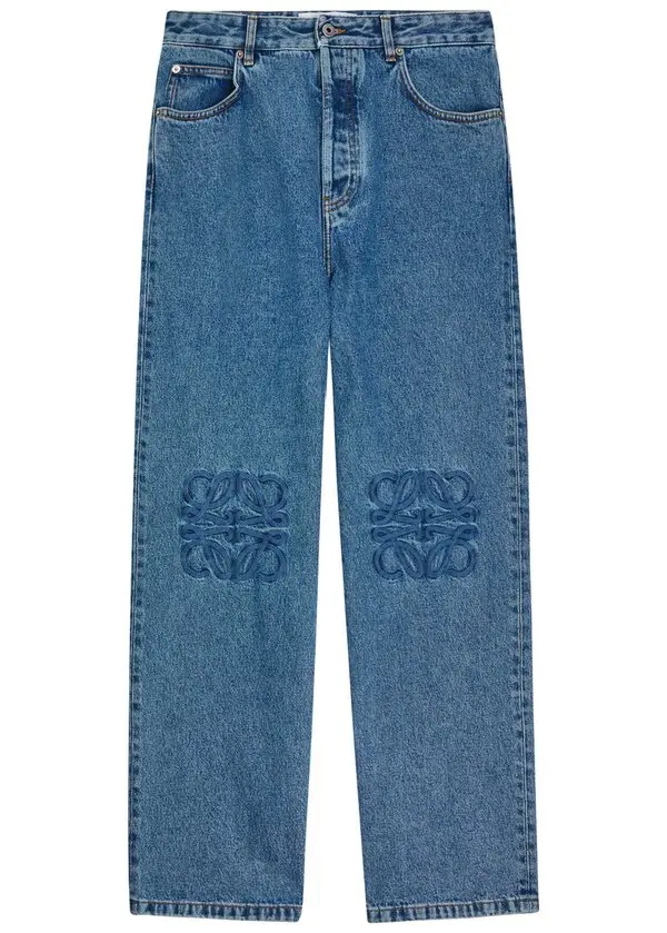 Loewe Anagram Embroidered Baggy Jeans - Blue