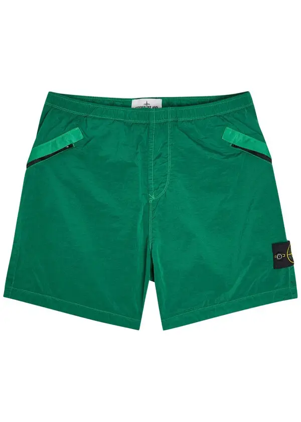 Stone Island Crinkled Nylon Shorts With Appliqu