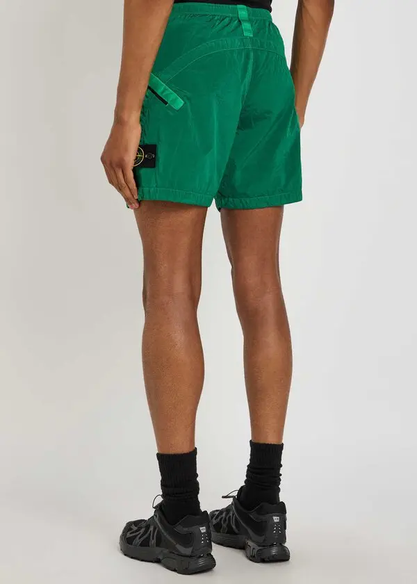 Stone Island Crinkled Nylon Shorts With Appliqu