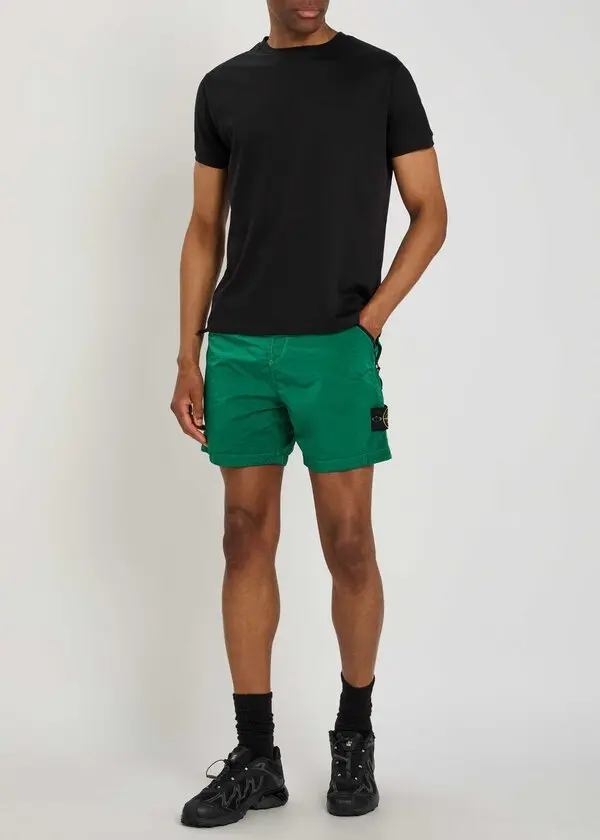 Stone Island Crinkled Nylon Shorts With Appliqu