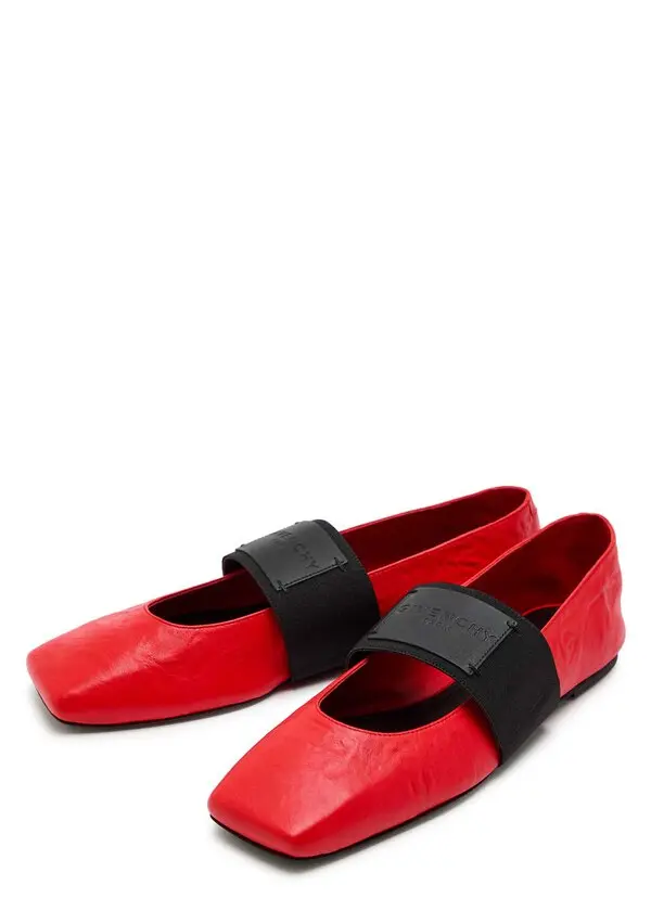 Givenchy Leather Ballet Flats With Logo Appliqu - Red