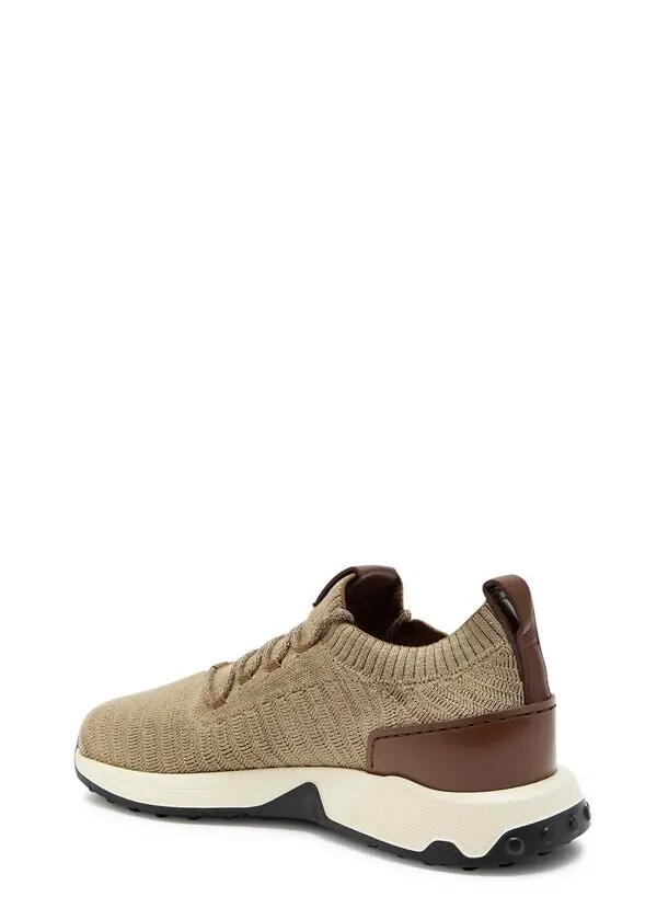TOD'S Calzino Knit Lace-up Sneakers With Leather Accents - Tan