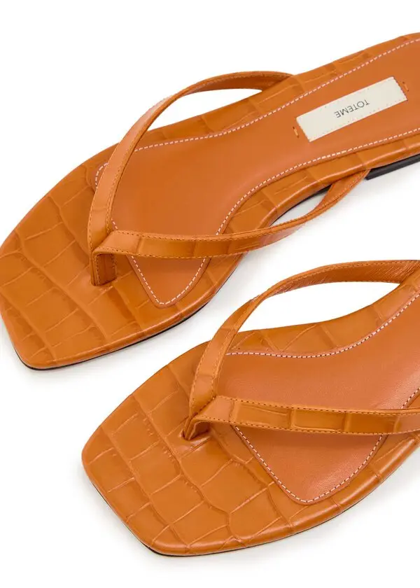TOTEME Crocodile-effect Leather Flip Flops