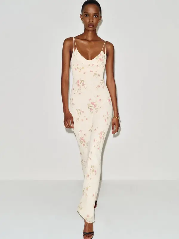 REFORMATION Lysandra Maxi Dress With Cowl Neckline And Lace-up Back - Multi