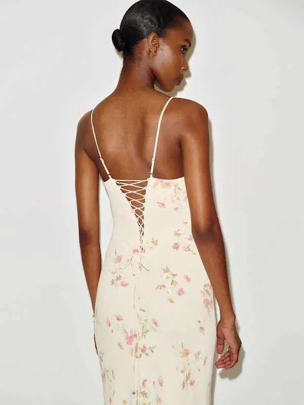 REFORMATION Lysandra Maxi Dress With Cowl Neckline And Lace-up Back