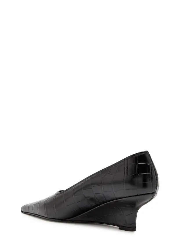 TOTEME Crocodile-effect Leather Wedge Pumps - Black