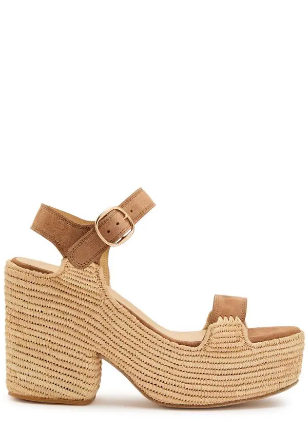 Gabriela Hearst Sardis 100 Suede And Raffia Platform Sandals - Camel