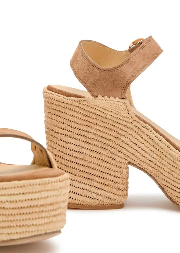 Gabriela Hearst Sardis 100 Suede And Raffia Platform Sandals - Camel