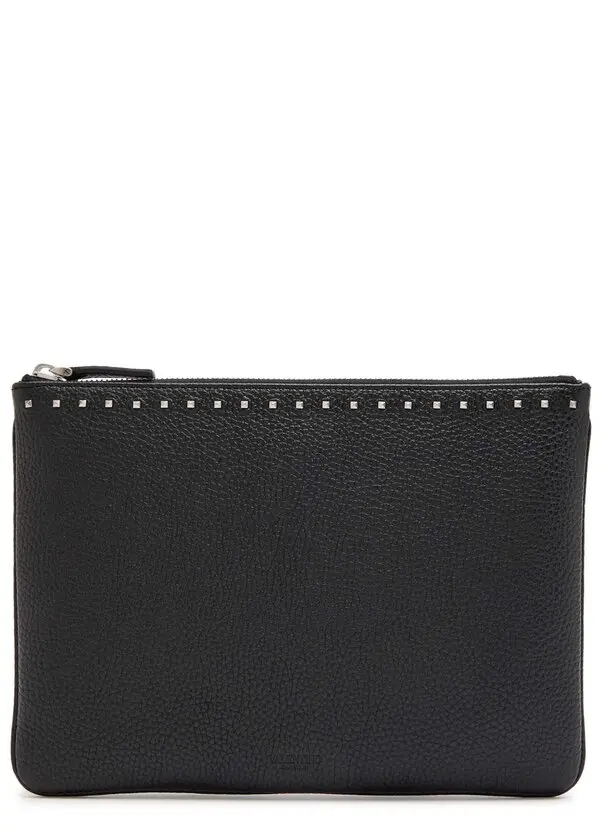 Valentino Garavani Rockstud Embellished Grained Leather Pouch - Black