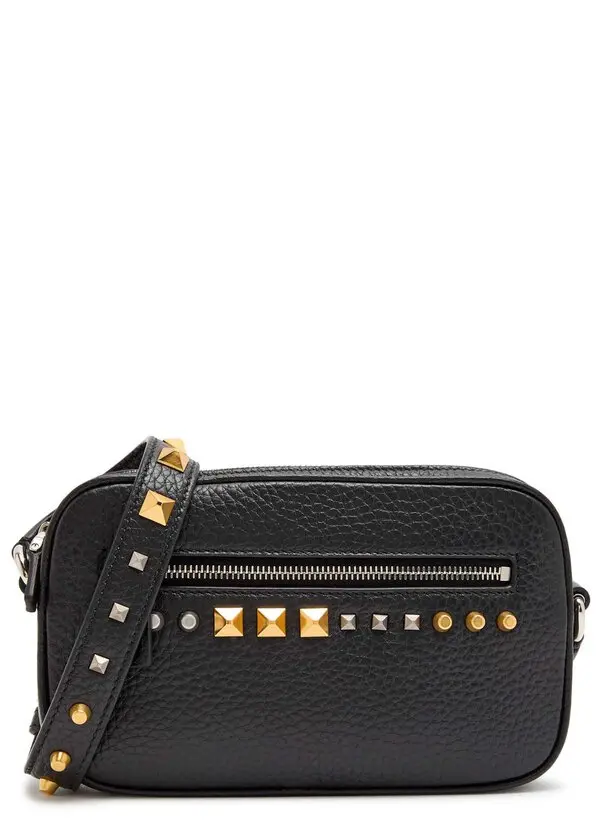 Valentino Garavani Mini Stud-embellished Grained Leather Cross-body Bag - Black
