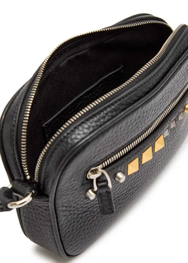 Valentino Garavani Mini Stud-embellished Grained Leather Cross-body Bag - Black