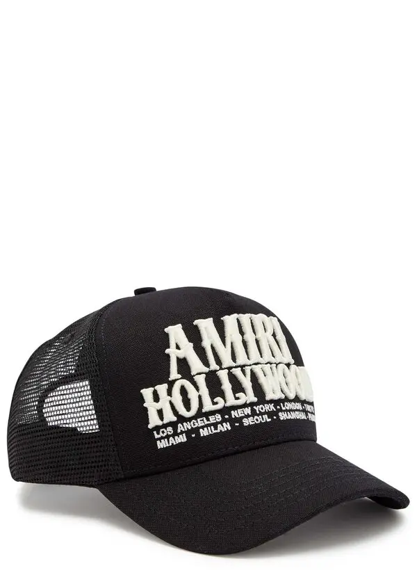 Amiri Hollywood Embroidered Canvas And Mesh Cap - Black