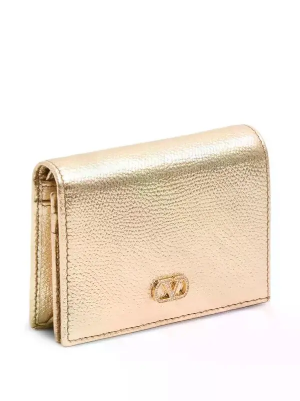 Valentino Garavani Vlogo Signature Wallet In Laminated Grainy Calfskin With Jewel Logo - Gold