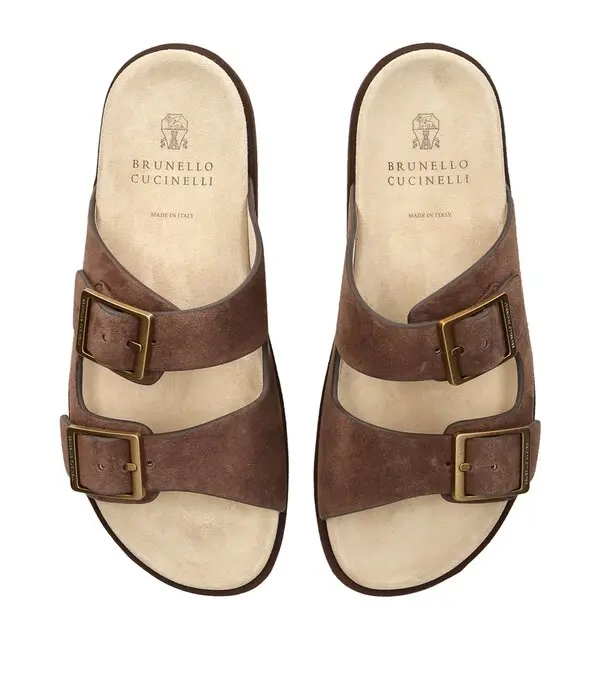 Brunello Cucinelli Suede Buckled Sandals - Brown