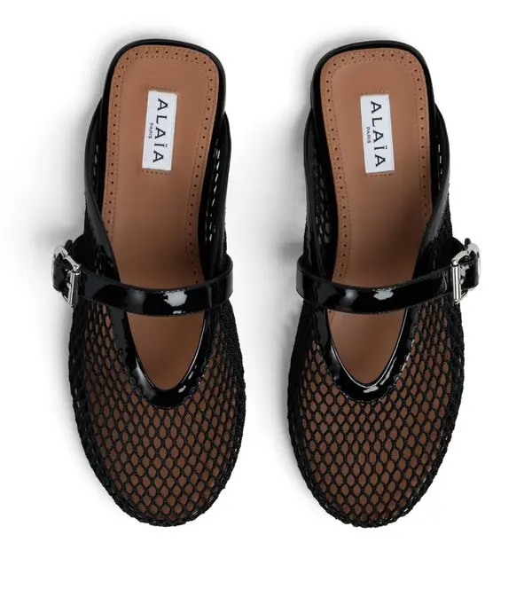 Alaïa Mesh Flat Mules With Buckle Detail - Black