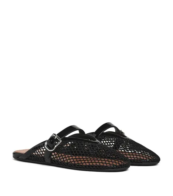 Alaïa Mesh Flat Mules With Buckle Detail - Black