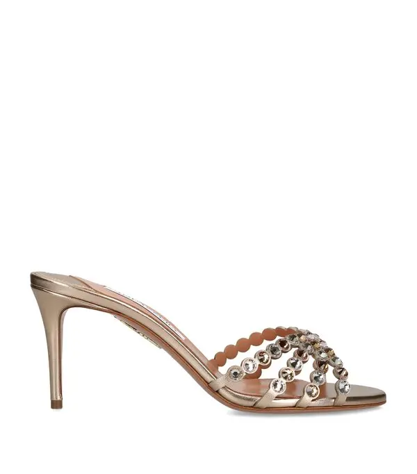 AQUAZZURA Metallic Leather Embellished Tequila Mules 75