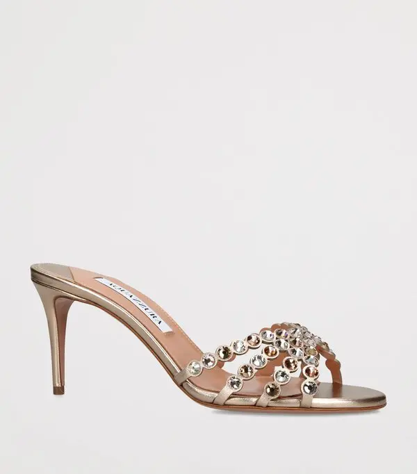 AQUAZZURA Metallic Leather Embellished Tequila Mules 75