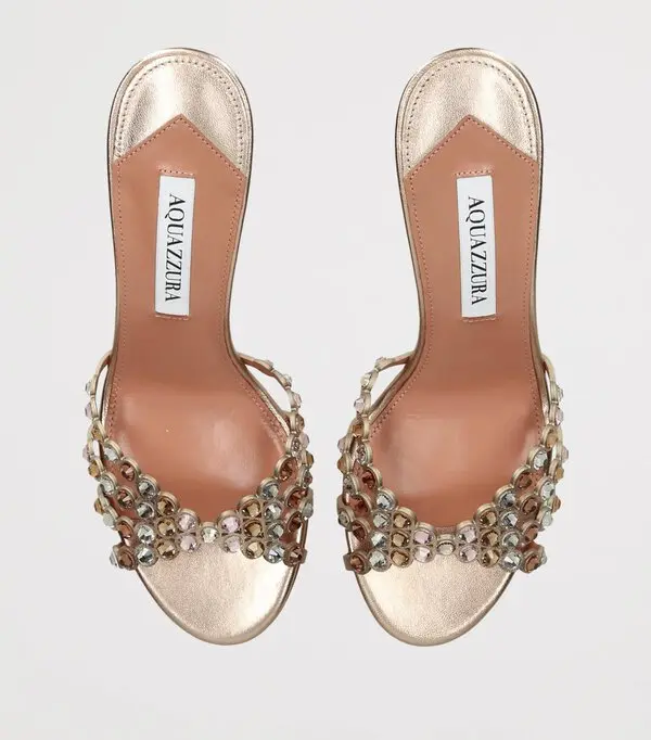AQUAZZURA Metallic Leather Embellished Tequila Mules 75