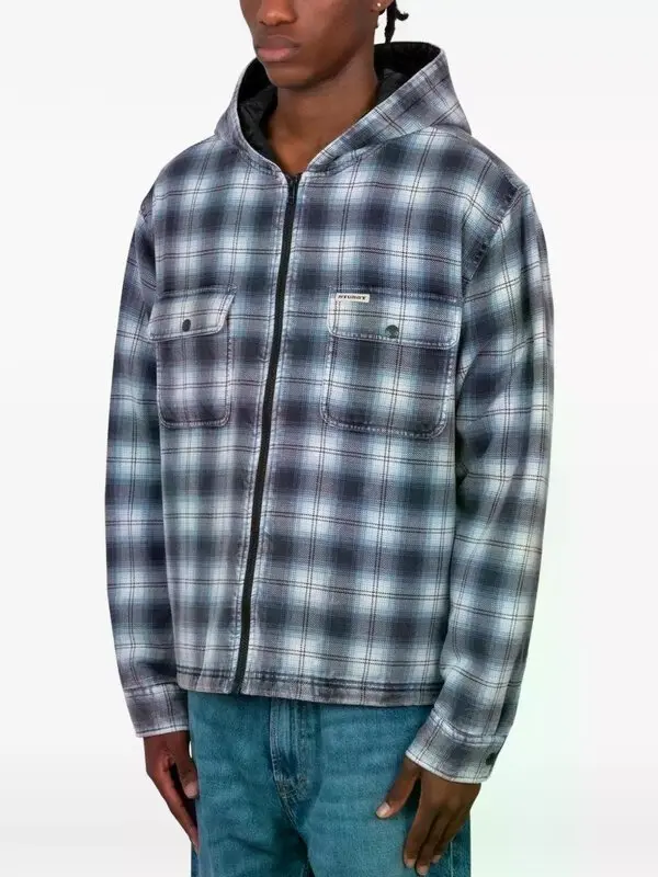 StÜssy Checkered Zip-up Hooded Jacket - Blue
