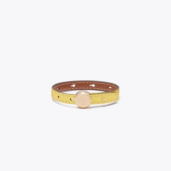 Tory Burch Icon Leather Bracelet With Logo Detail - Light Brass/calendula