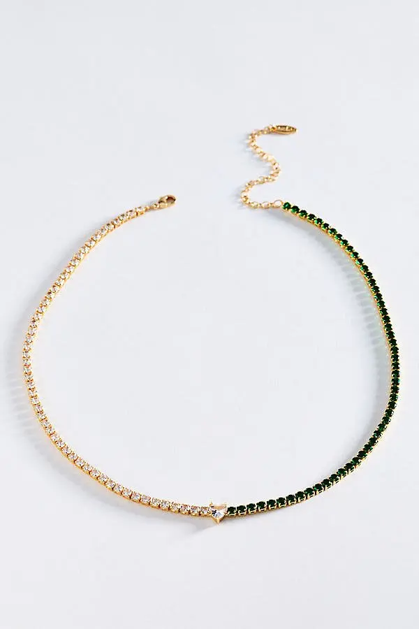 Anthropologie Beaded Tennis Necklace With Cubic Zirconia Accent - Half/half