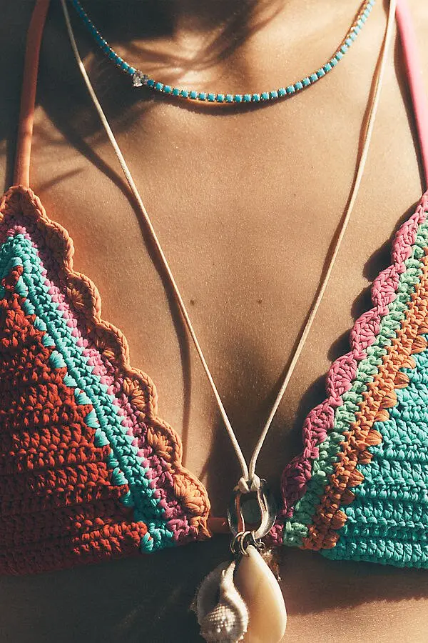Anthropologie Beaded Tennis Necklace With Cubic Zirconia Accent - Turquoise