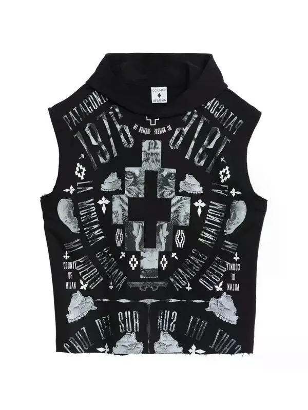 COUNTY OF MILAN Graphic Sleeveless Hoodie - Black