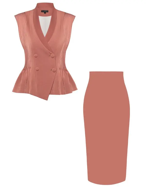 TIA DORRAINE Double Breasted Waistcoat And Skirt Set - Pink