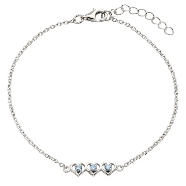 BELINDA JEWELZ Sterling Silver Triple Heart Aquamarine Bracelet - Silver/blue
