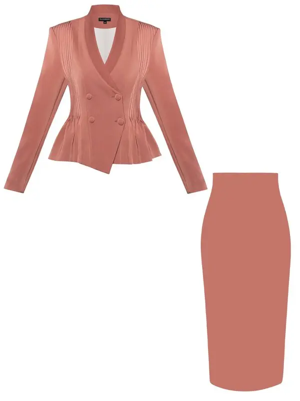 TIA DORRAINE Double-breasted Blazer And Skirt Suit - Pink