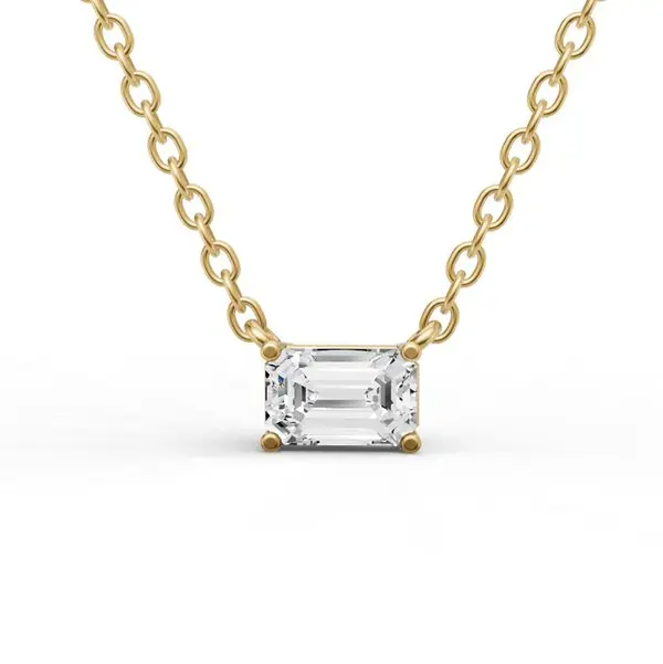 SEREIA OFFICIAL Emerald Cut Diamond Pendant Necklace In 14k Yellow - Gold