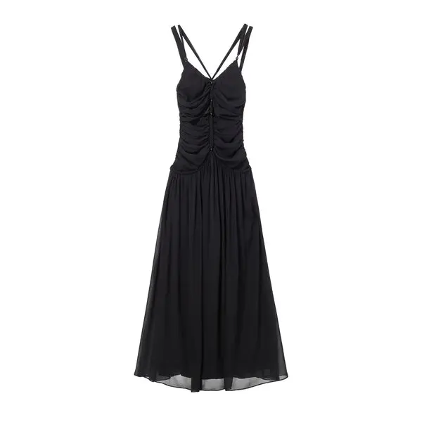 BELSIZE25 Silent Mode Series Silk Resort Dress With Hand-woven Rope Straps - Black