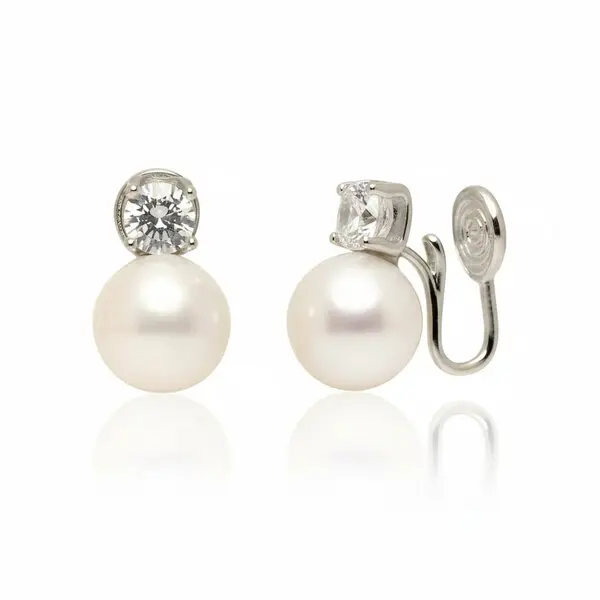 NINEMOO Lumière Perle Clip-on Earrings With Freshwater Pearls And Crystals - Silver