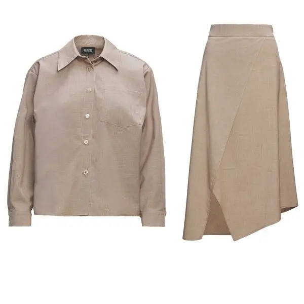 BLUZAT Tailored Blouse And Midi Skirt Set