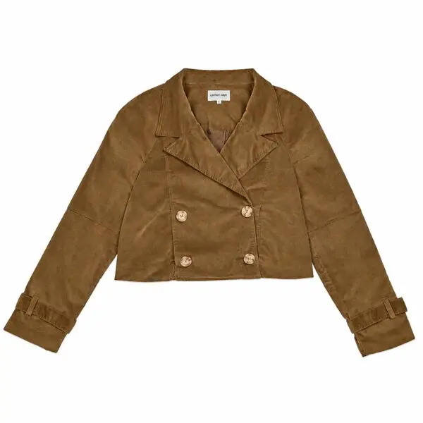 Carmen Says Khaki Velvet Cropped Double-breasted Jacket