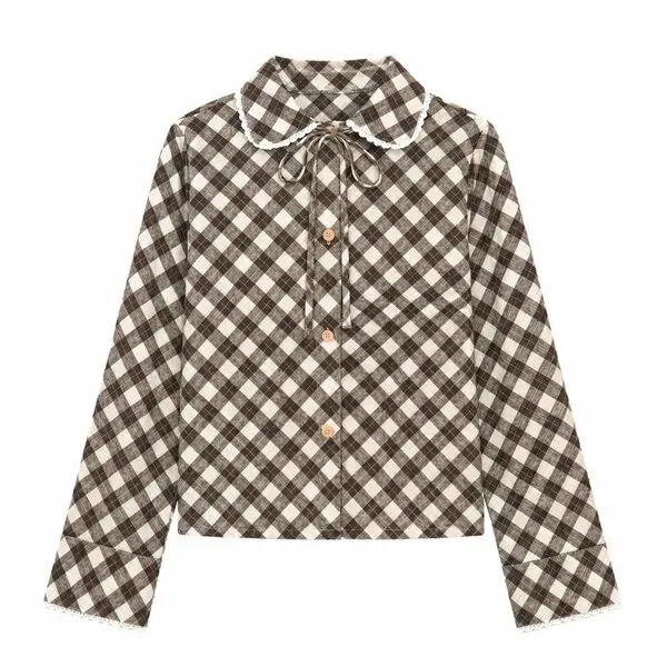 Carmen Says Geometric Print Shirt With Tie Neck And Lace Trim - Black